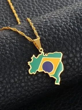 Jewelry | Patriotic Brazil Map Flag Necklace In Stainless Steel | Poshmark
